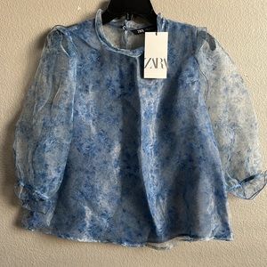 Zara | Tops | Zara Super Sexy Sheer Back Blue Shirt | Poshmark